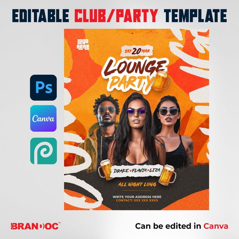 Editable Lounge Party Flyer Template: Canva & PSD - Etsy