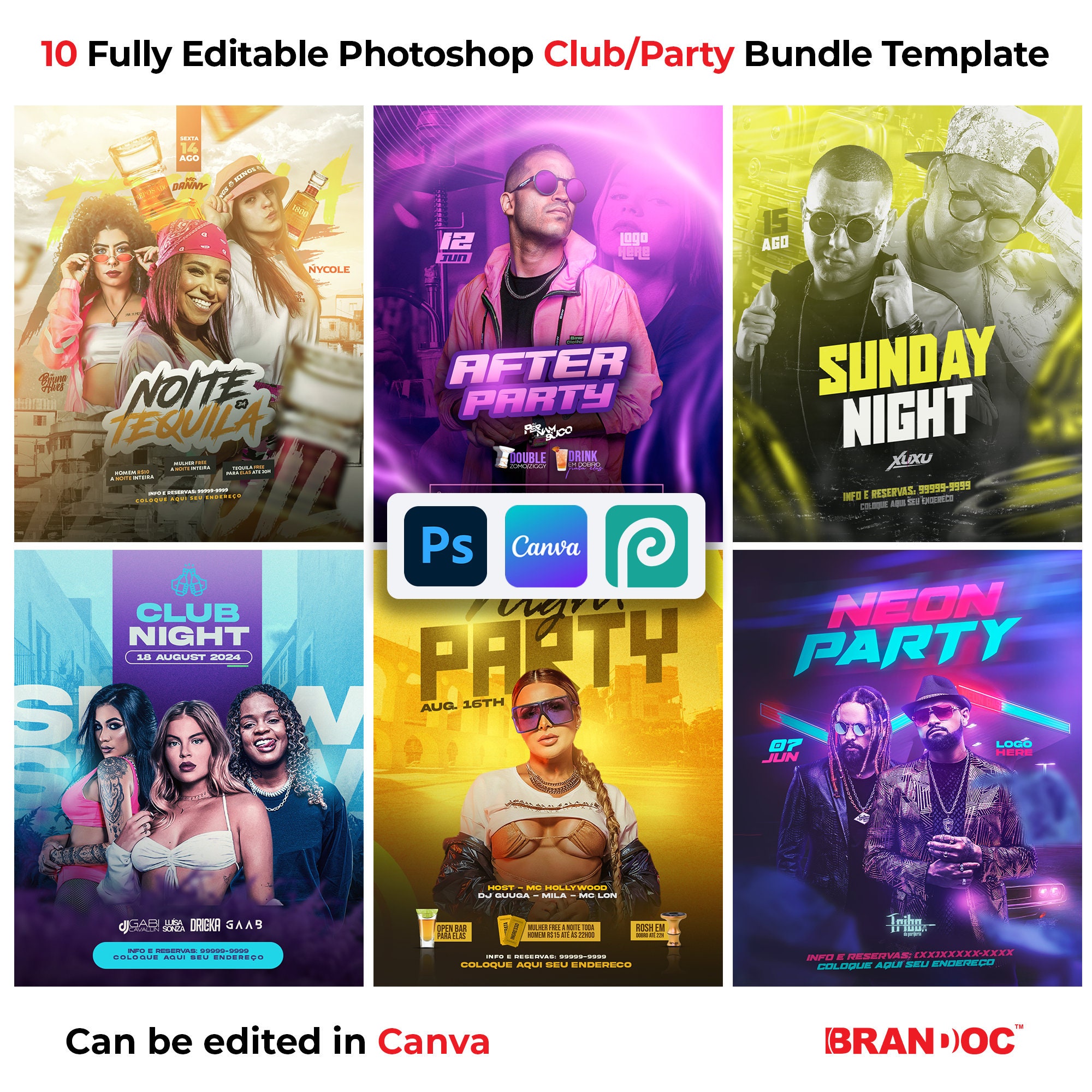 10 Bundle Template Club Party Event Flyer Template, Editable Canva ...