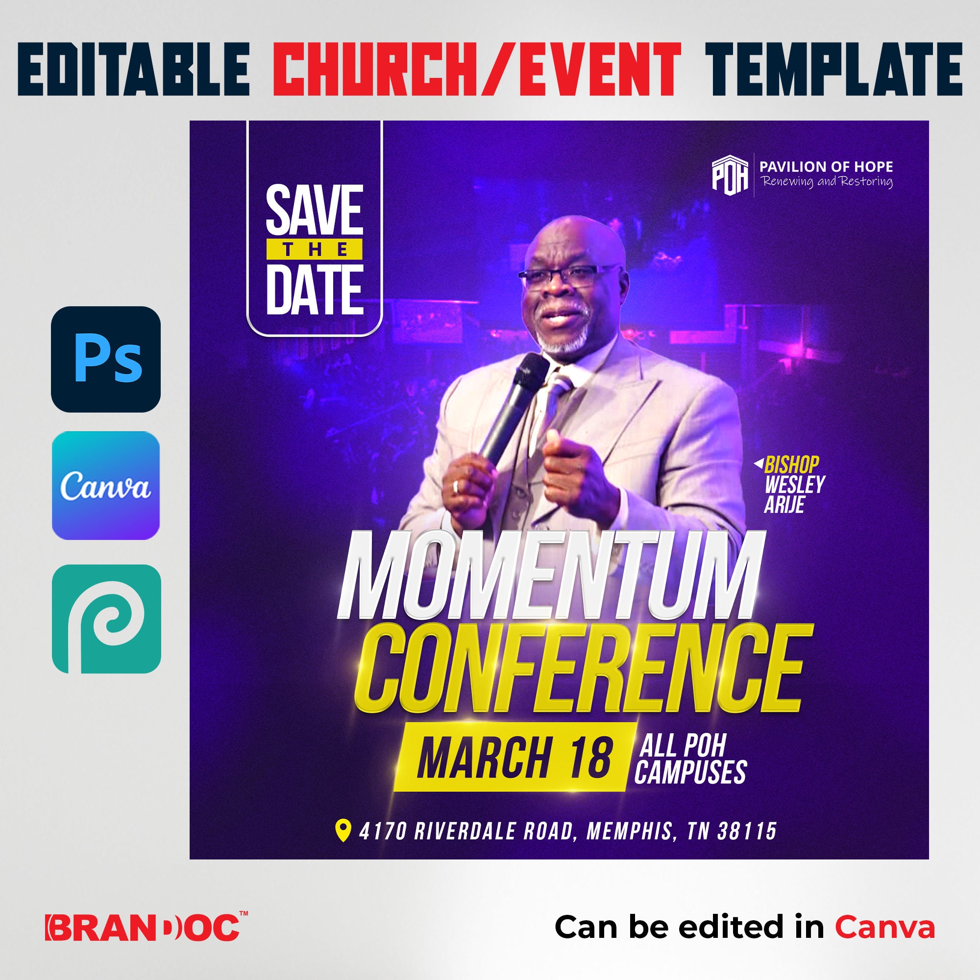 Editable Church Conference Flyer Template: Canva & Photoshop (digital ...