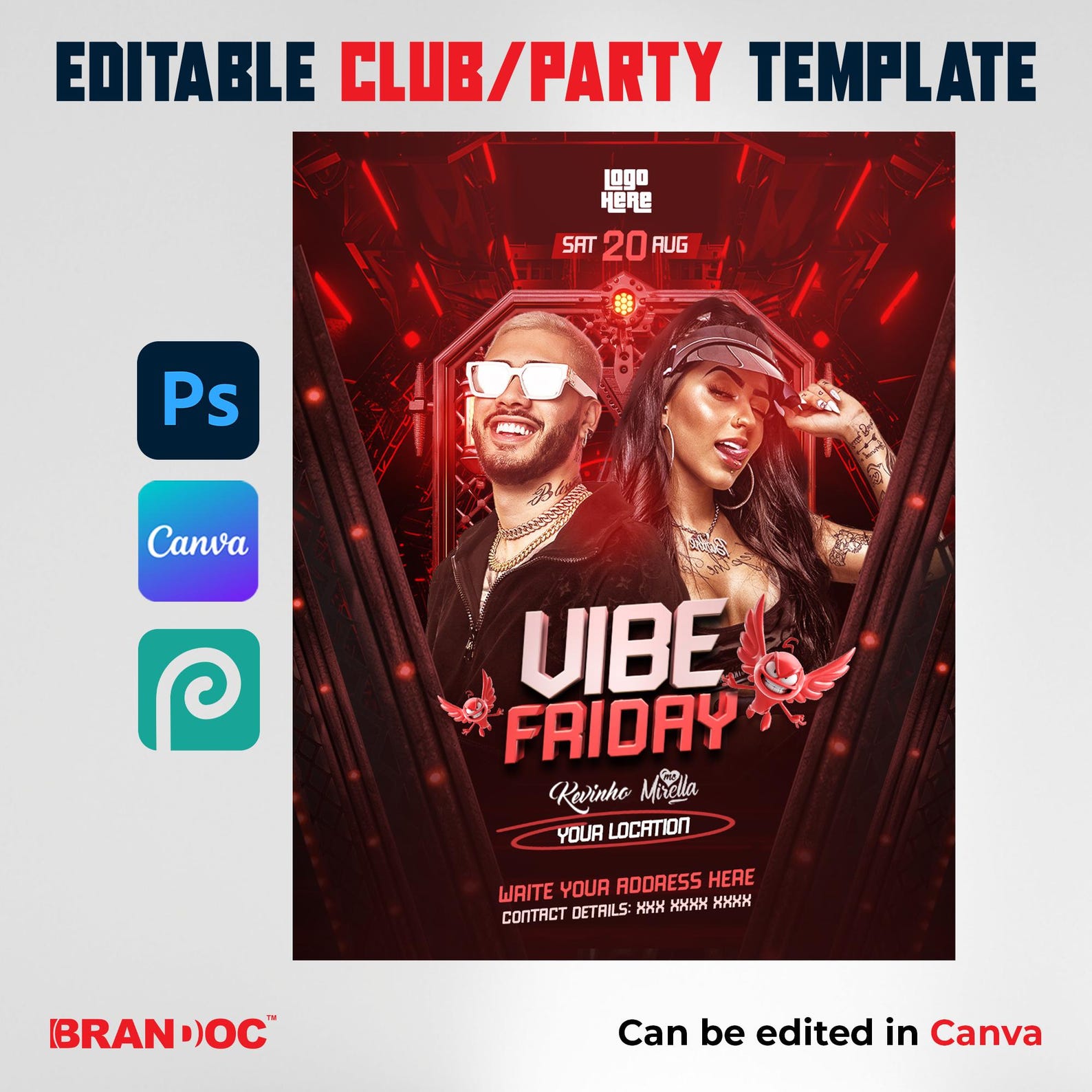 Editable Club Flyer Template: Canva & Photoshop (PSD) - Etsy