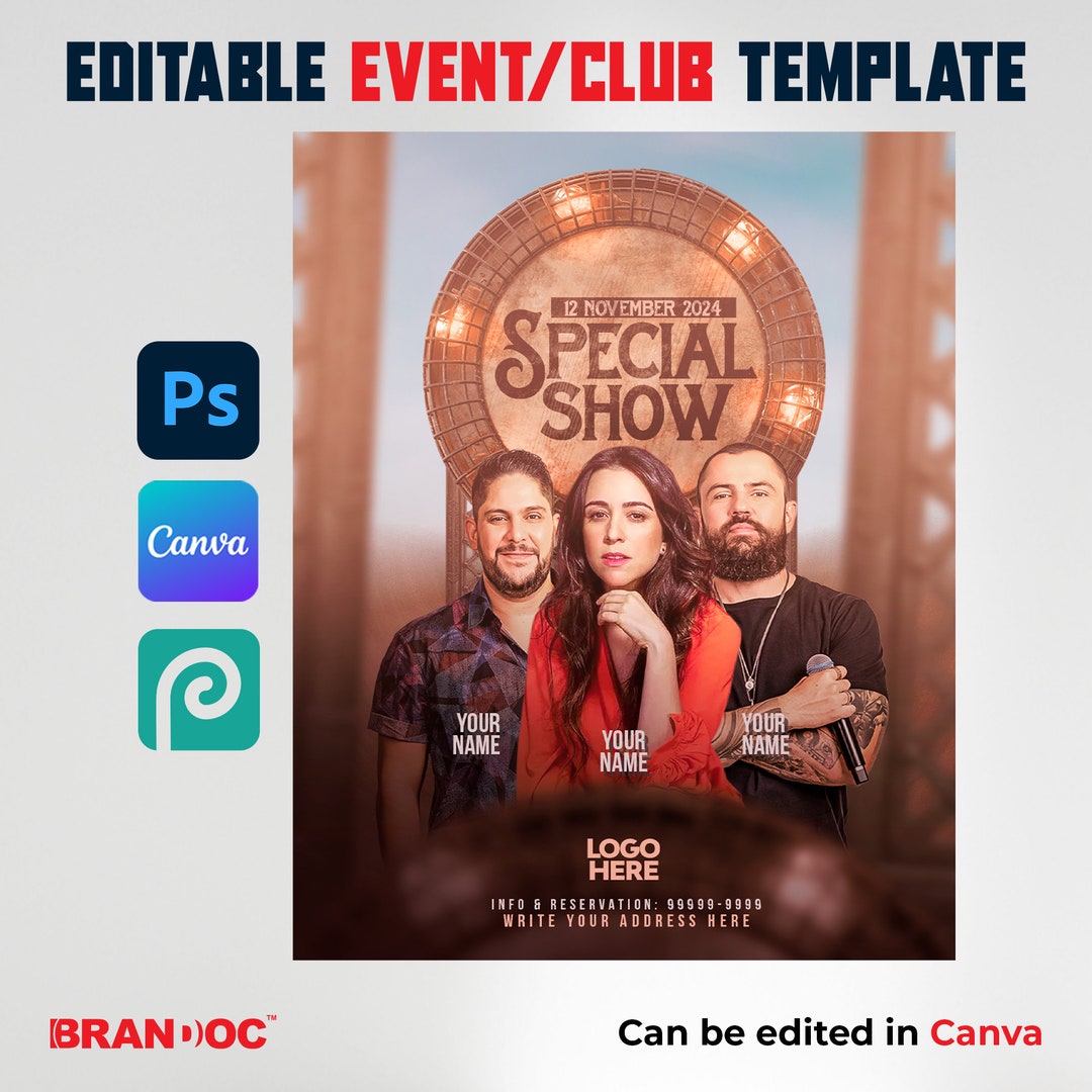 Editable Club Flyer Template: Canva & Photoshop PSD - Etsy