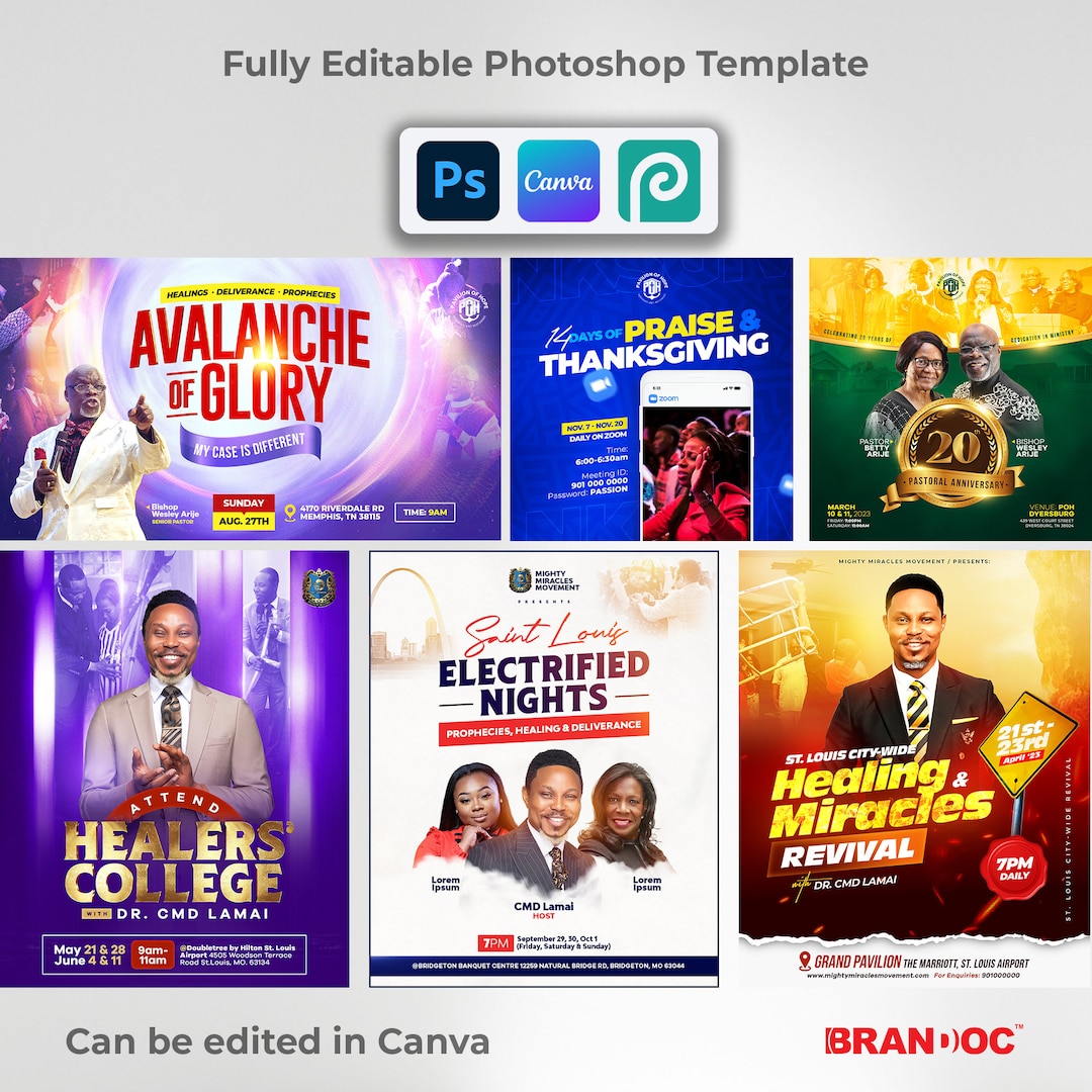 10 Editable Church Program Flyer Template Bundle, Editable in Canva ...