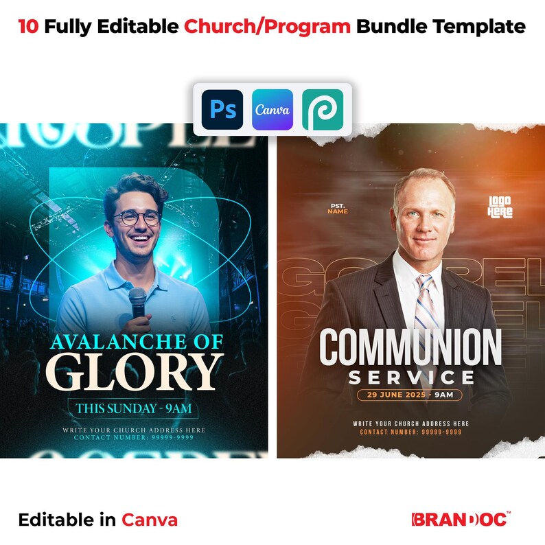 Church Program Flyer Template Bundle: Canva & Photoshop, DIY Event ...