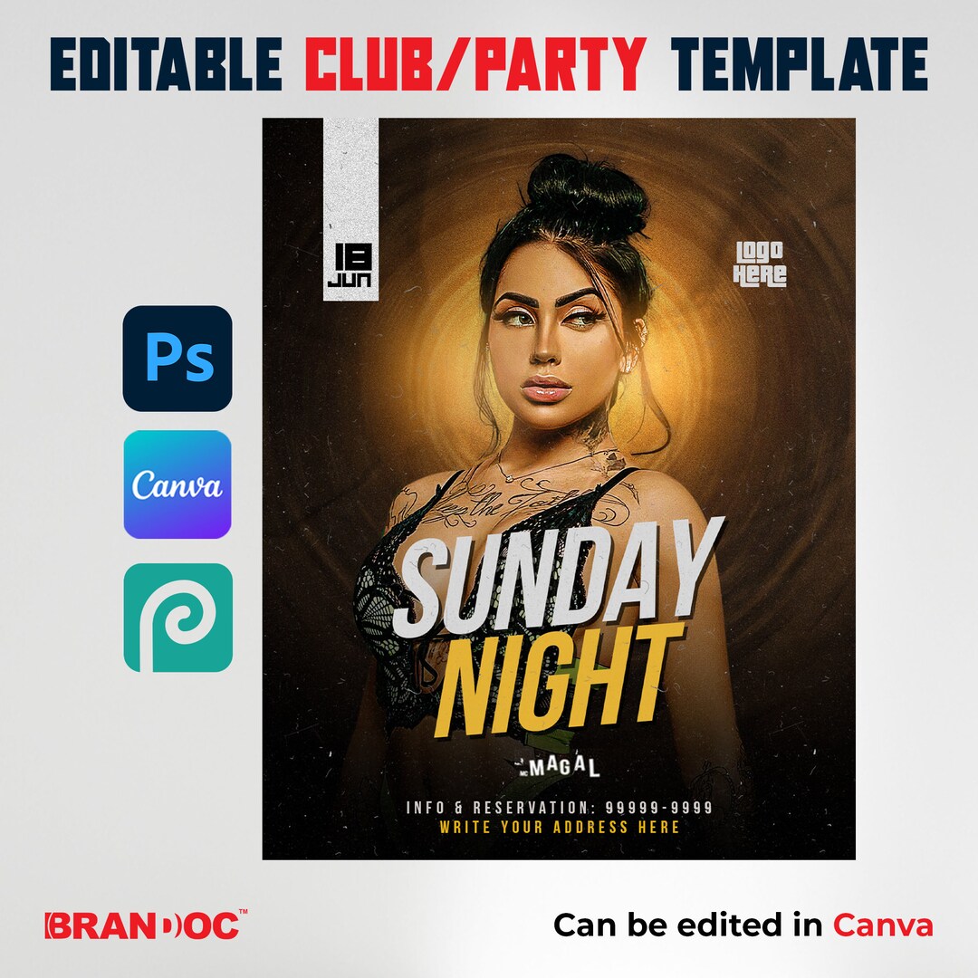 Editable Club Flyer Template: Canva & Photoshop PSD (digital Download ...