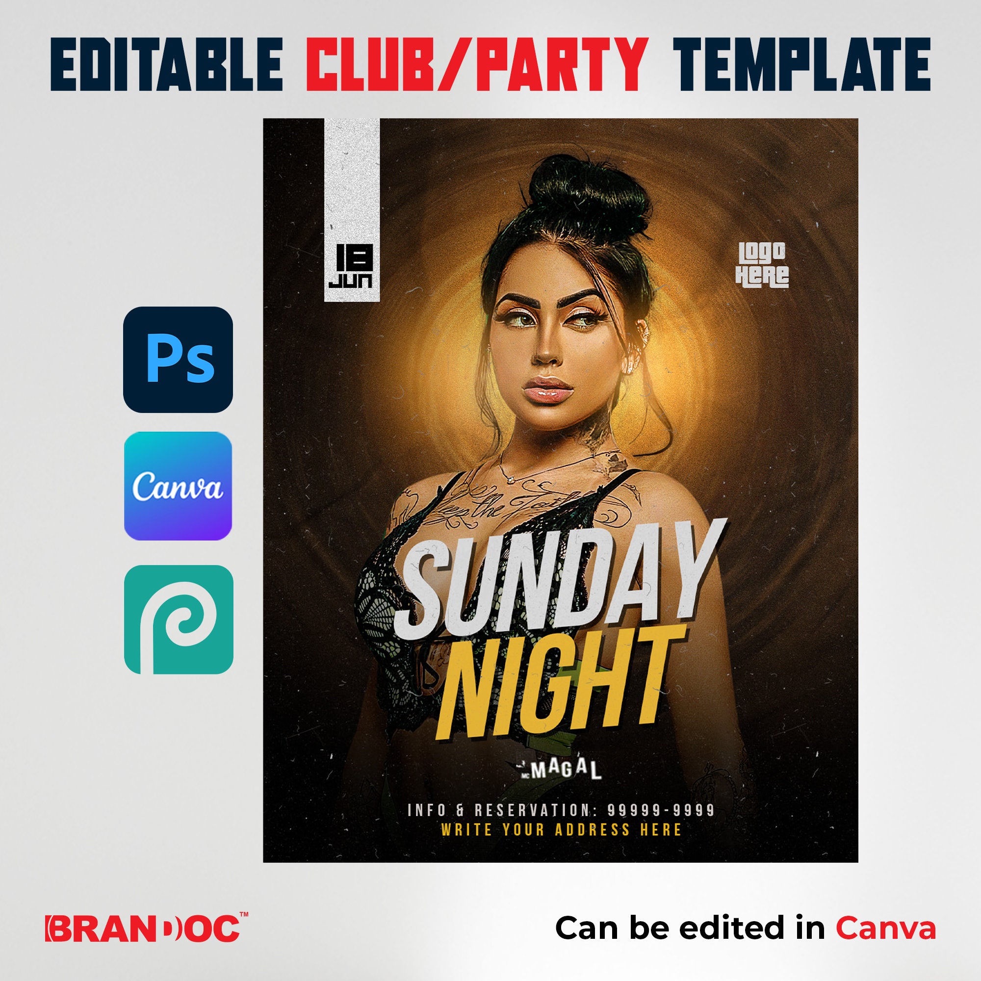 Editable Club Flyer Template: Canva & Photoshop PSD (digital Download ...