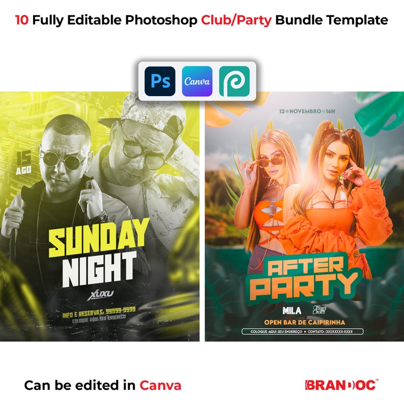 10 Bundle Template Club Party Event Flyer Template, Editable Canva ...