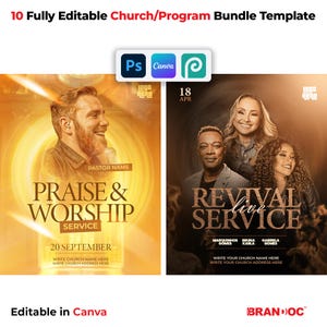 10 Canva Editable Church Program Flyer Template Bundle, Editable in ...