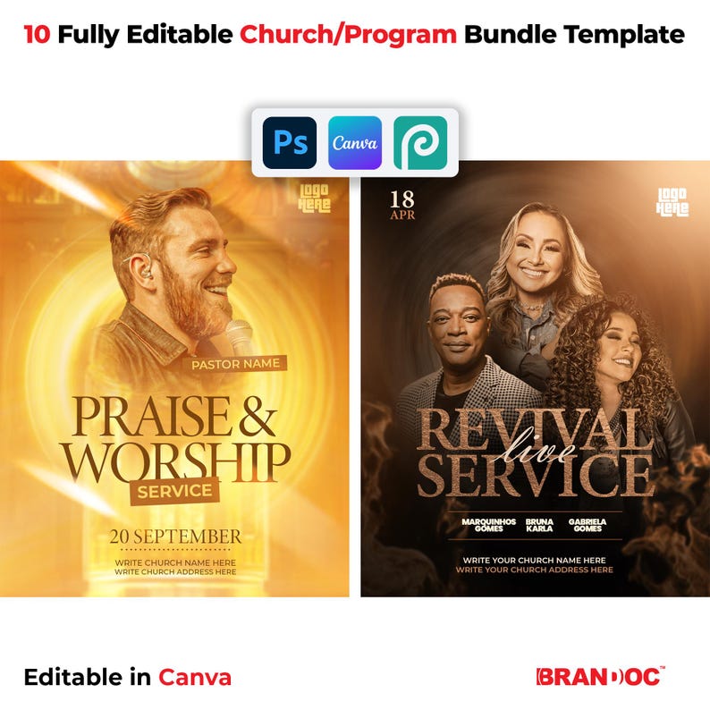 Church Program Flyer Template Bundle: Canva & Photoshop, DIY Event ...