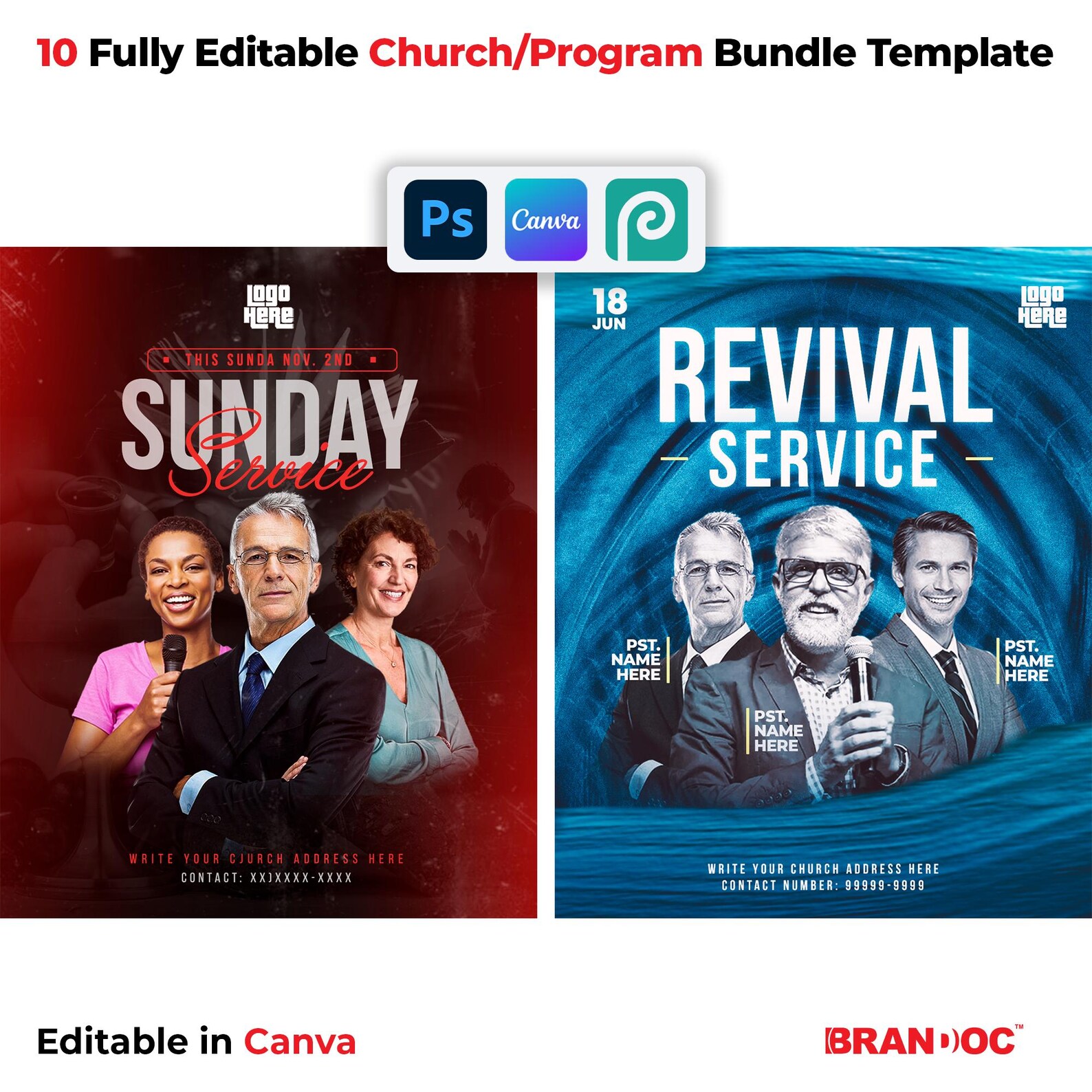 Church Program Flyer Template Bundle: Canva & Photoshop, DIY Event ...