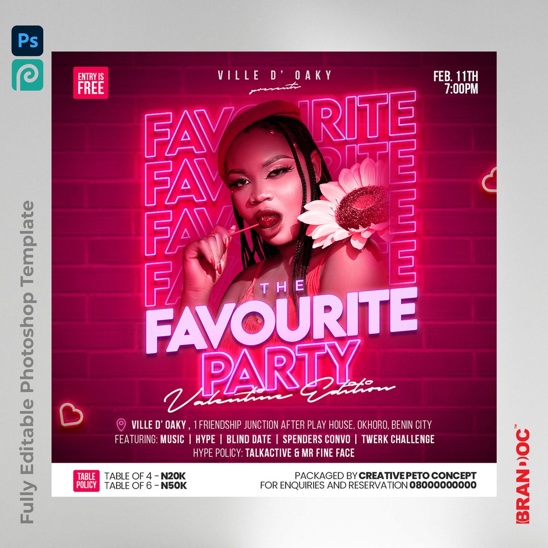 Editable Club Party Flyer Template for Photoshop Photopea Love DIY ...