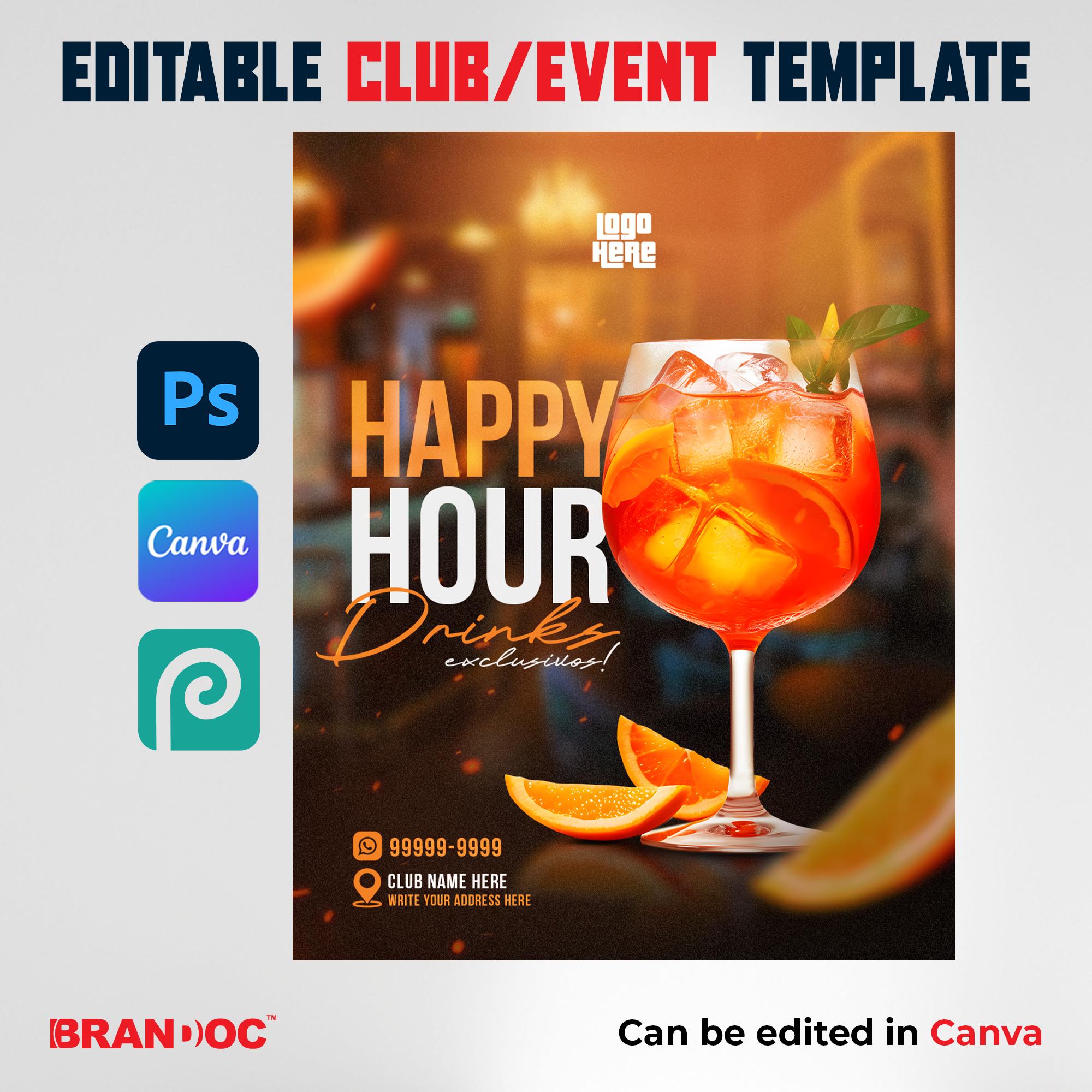 Editable Happy Hour Flyer Template: Club Event, Canva & PSD - Etsy
