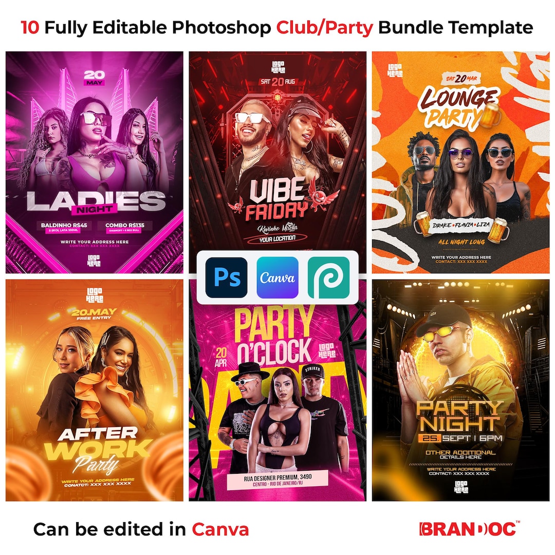 10 Canva & Photoshop Party Flyer Templates: Club Event Designs (digital ...