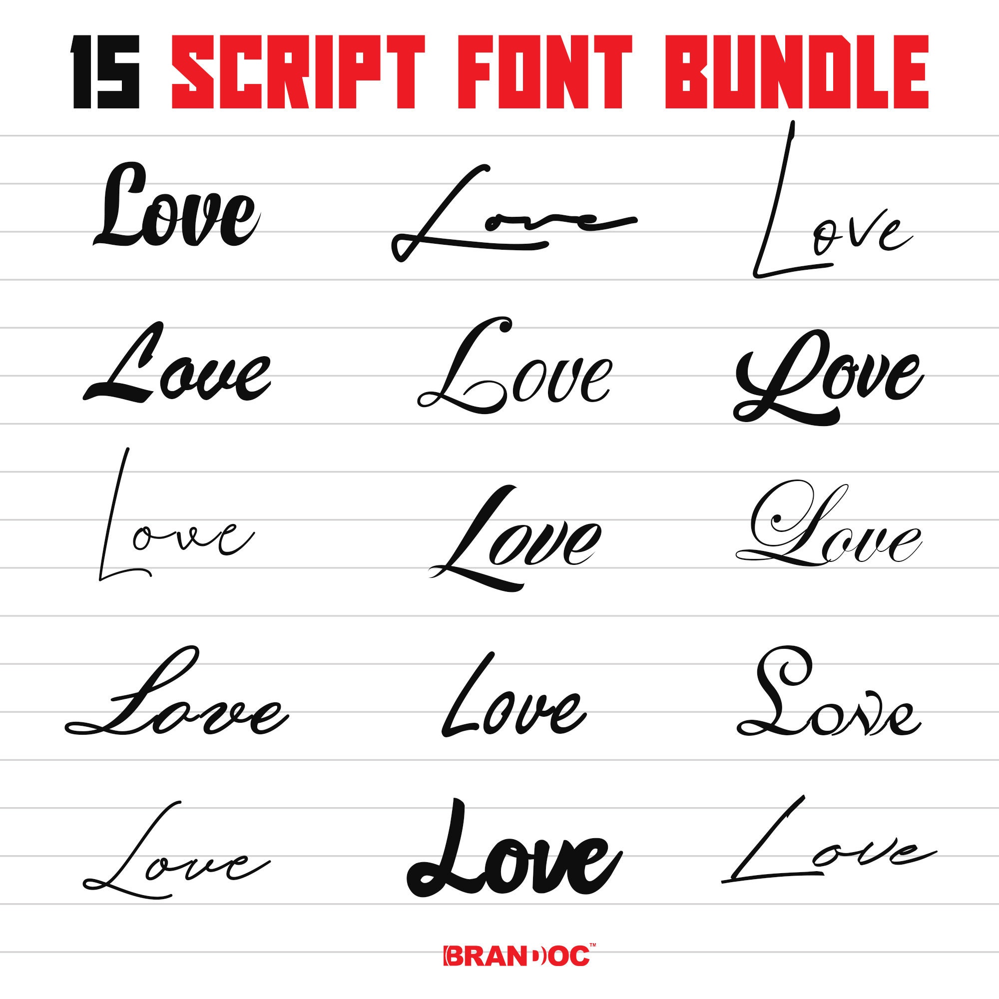 15 Customizable Script Fonts: Cursive Wedding Font Bundle (digital ...
