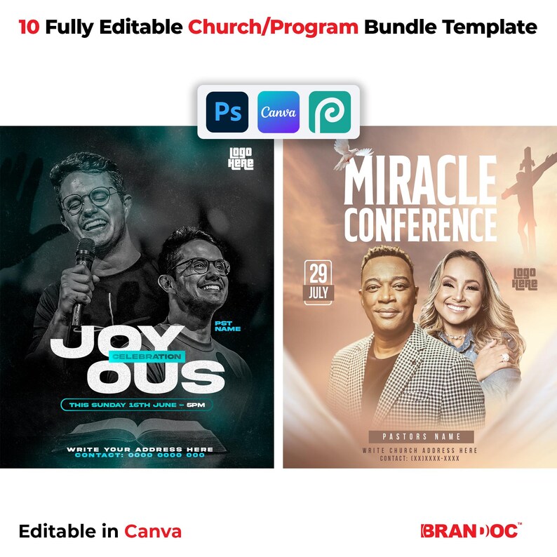 Church Flyer Template Bundle: Canva & Photoshop Editable (digital ...