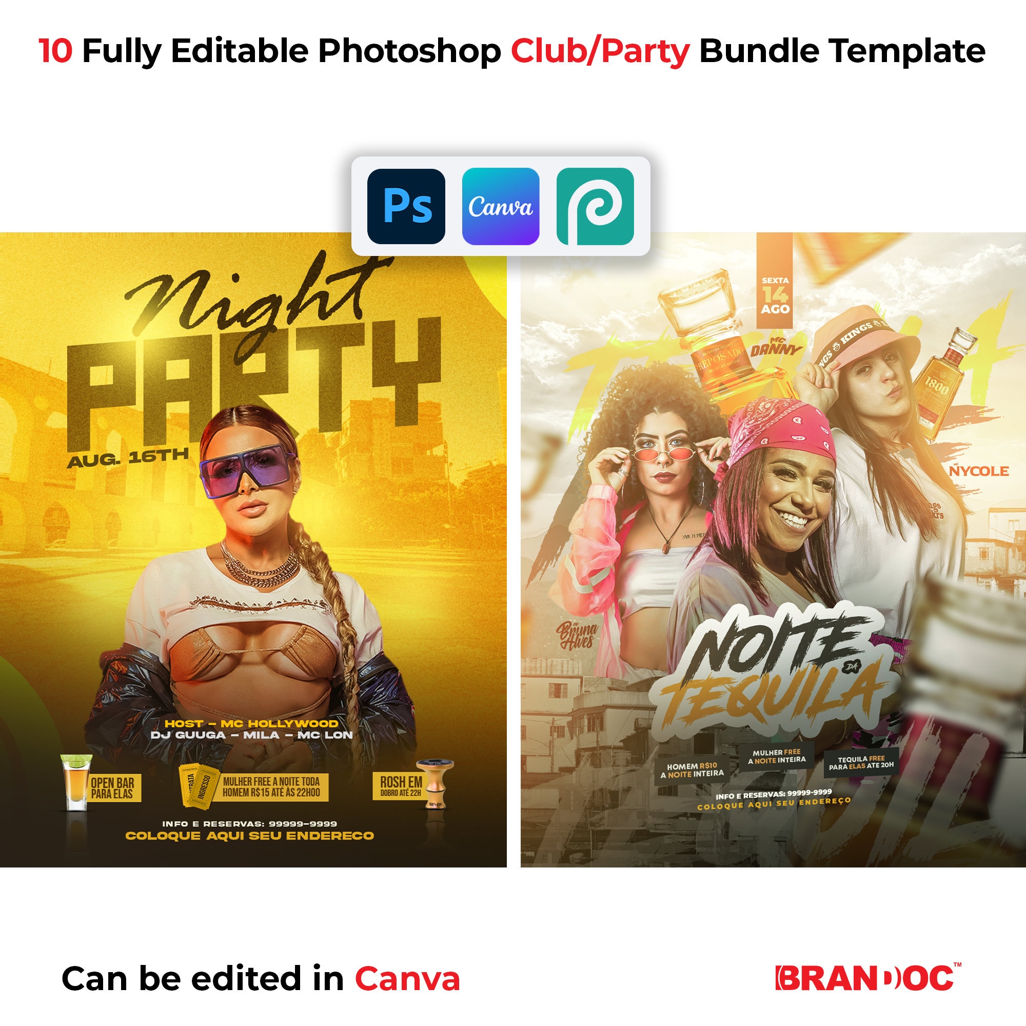 10 Bundle Template Club Party Event Flyer Template, Editable Canva ...