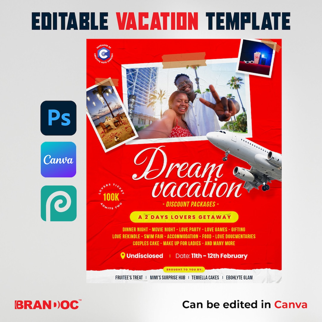Editable Travel Vacation Flyer Template, Event Flyer Template, Editable ...