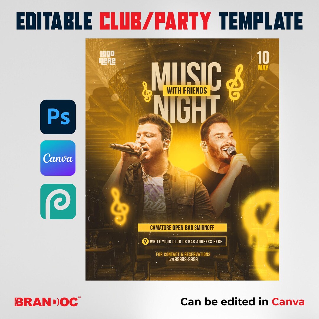Editable Music Night Club Flyer Template: Canva & PSD (digital Download ...