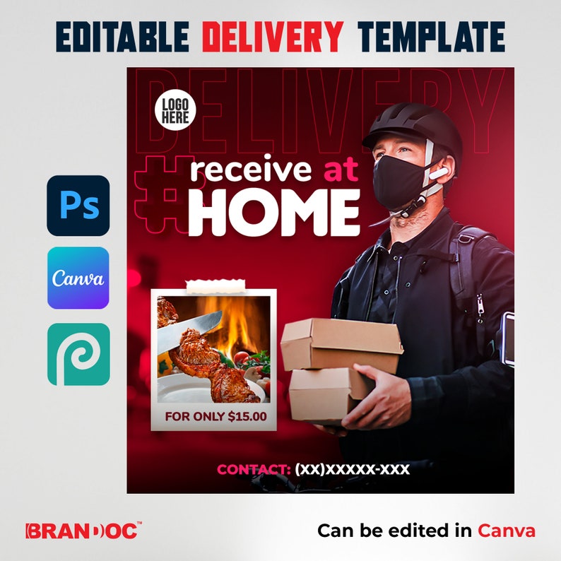 Editable Canva Template, Food Delivery, Flyer Template, Editable PSD ...