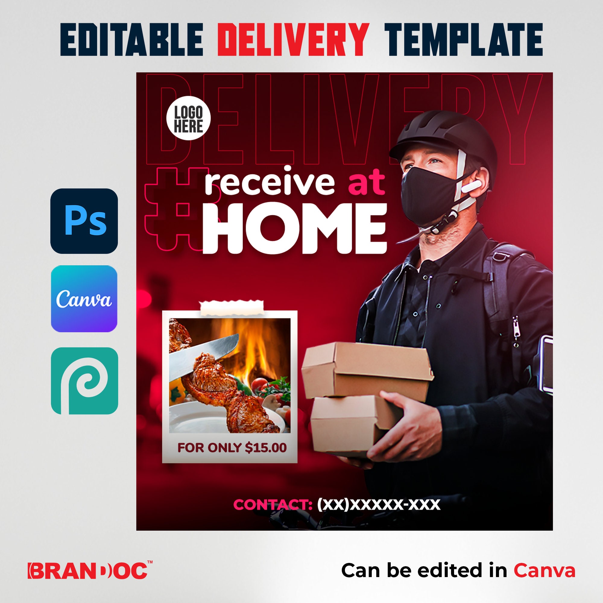 Editable Canva Template, Food Delivery, Flyer Template, Editable PSD ...
