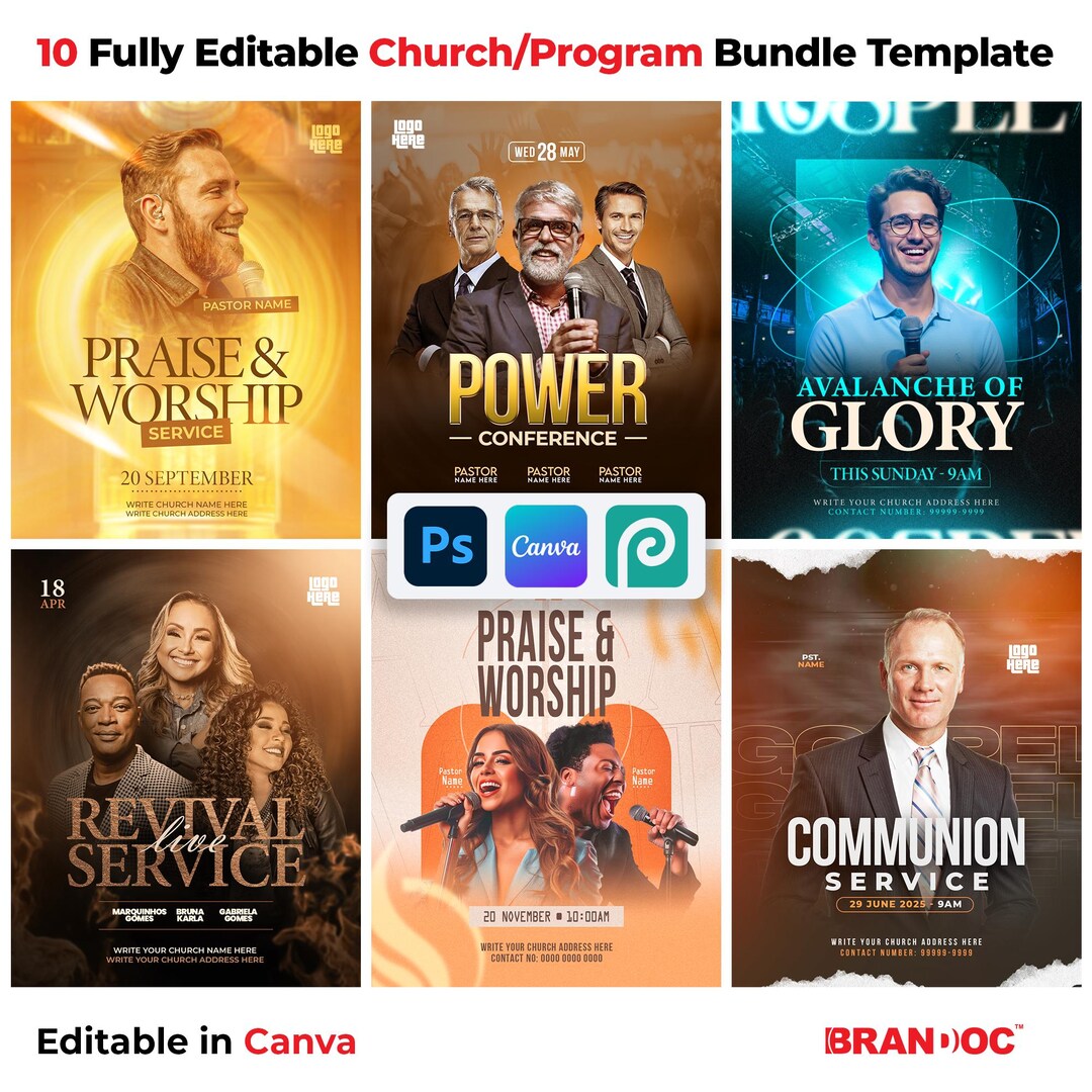 Church Program Flyer Template Bundle: Canva & Photoshop, DIY Event ...