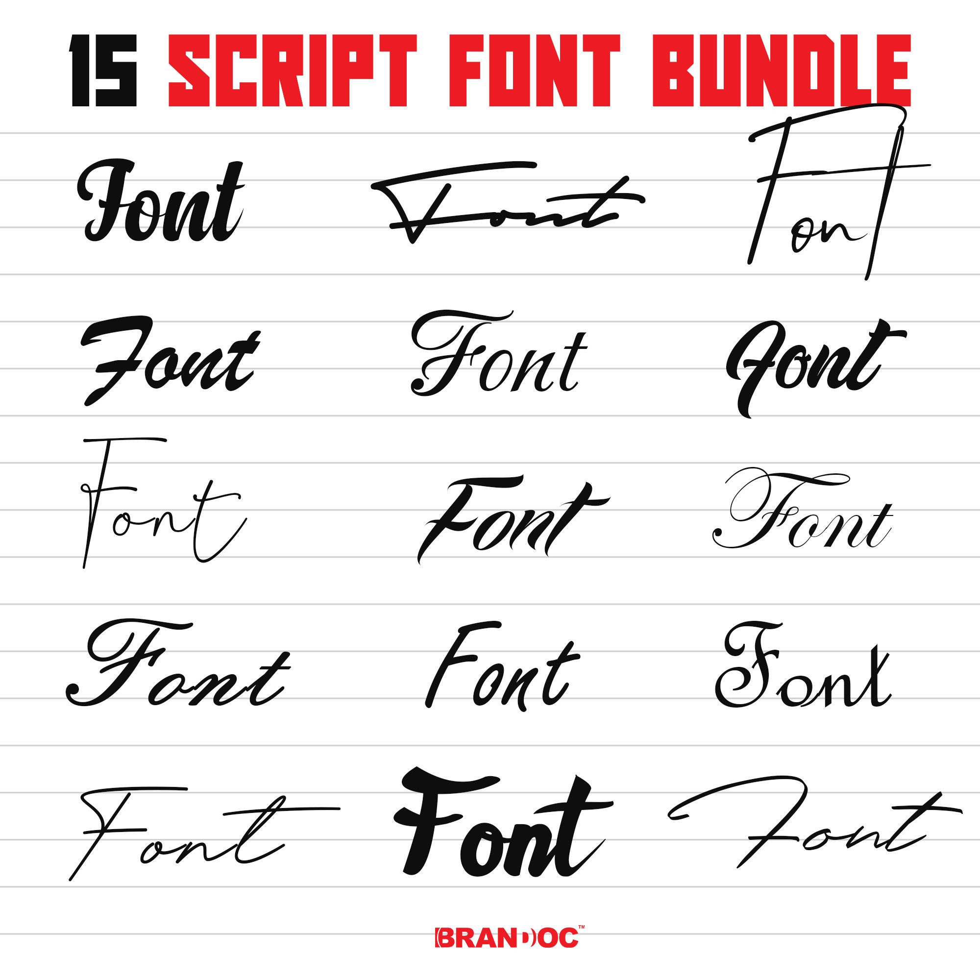 15 Customizable Script Fonts: Cursive Wedding Font Bundle (digital ...