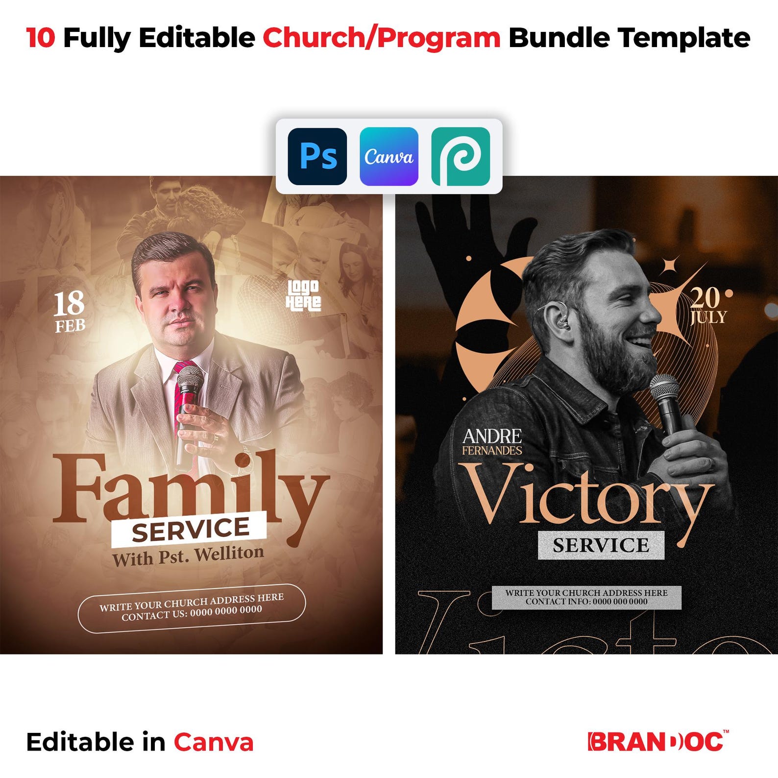 Church Program Flyer Template Bundle: Canva & Photoshop, DIY Event ...