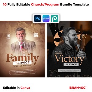 10 Canva Editable Church Program Flyer Template Bundle, Editable in ...