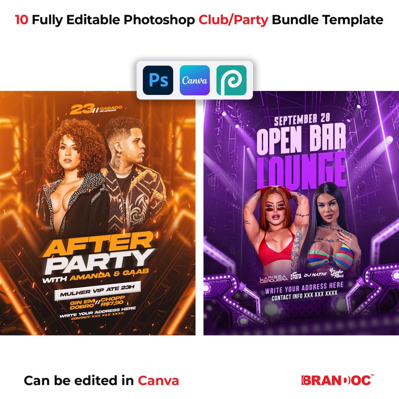 Club Party Flyer Template Bundle: Editable Canva & Photoshop (10 ...
