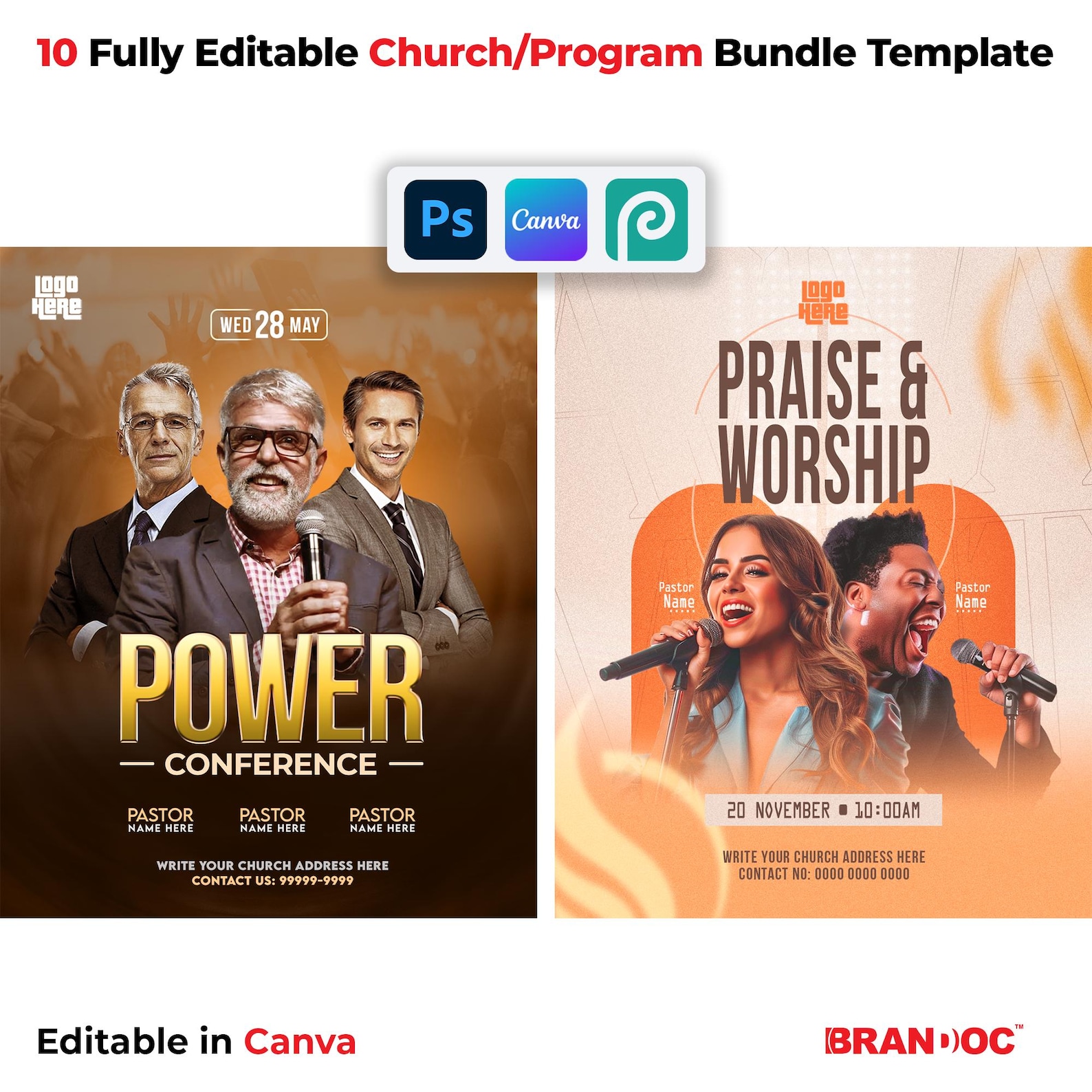 Church Program Flyer Template Bundle: Canva & Photoshop, DIY Event ...