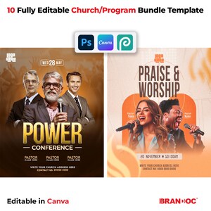 10 Canva Editable Church Program Flyer Template Bundle, Editable in ...