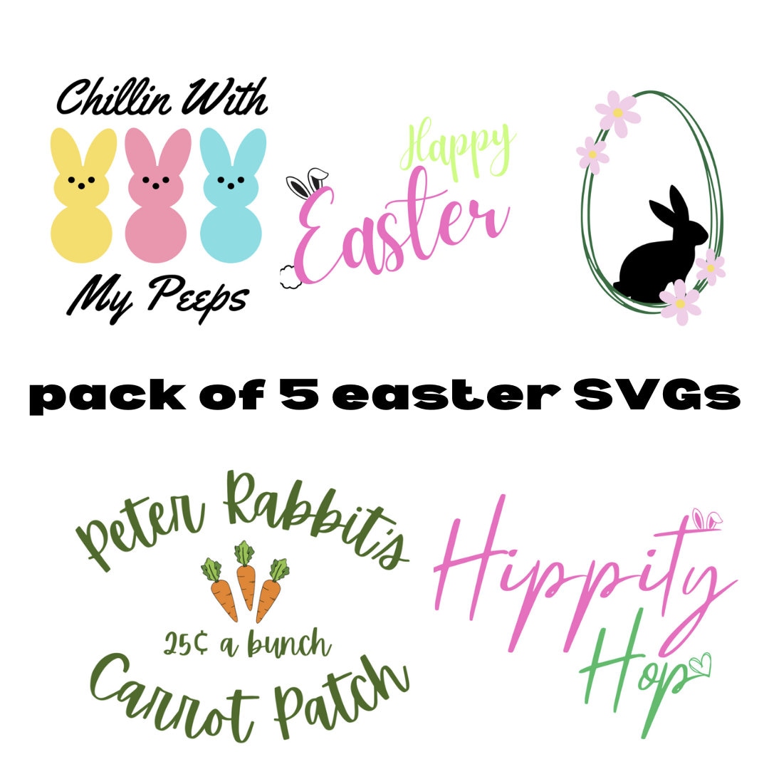 5 Pack of Easter Svgs, Rabbit Svg, Peter Rabbit, Bunny, Happy Easter ...