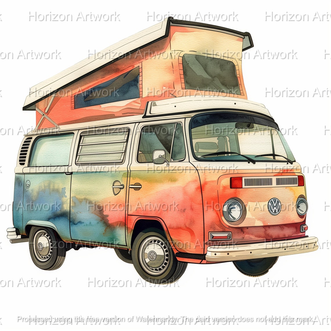 Camper Van Clipart Bundle, Watercolor Clipart, Digital Download PNG ...