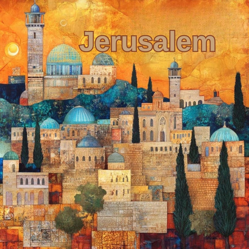 Colorful Jerusalem Art Print | Kotel & Dome of the Rock Digital Poster ...