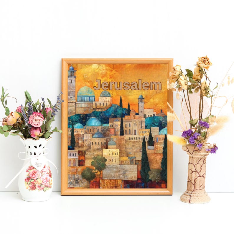 Colorful Jerusalem Art Print | Kotel & Dome of the Rock Digital Poster ...