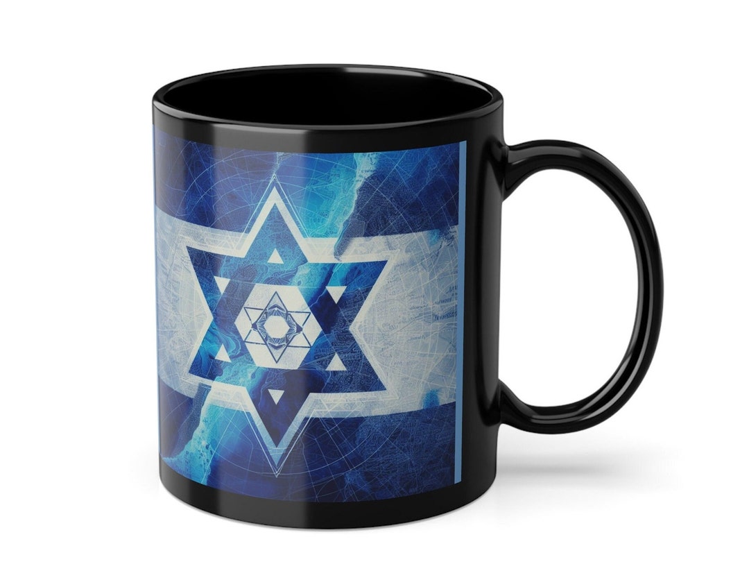 Star of David Mug, Jewish Coffee Mug, Zionist Black Ceramic Mug, Israel ...
