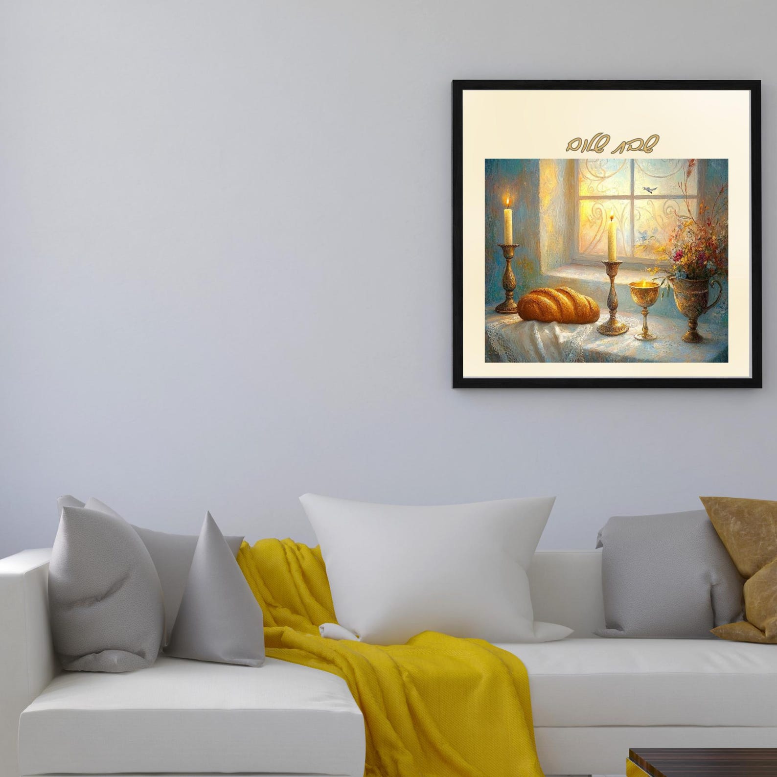 Shabbat Table Art Print – Challah, Candles and Wine Near Window ...