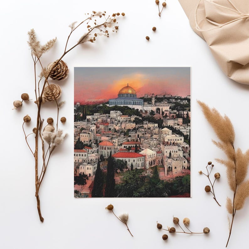 Vintage Jerusalem Art Print – Digital Download of Old City & Dome of ...