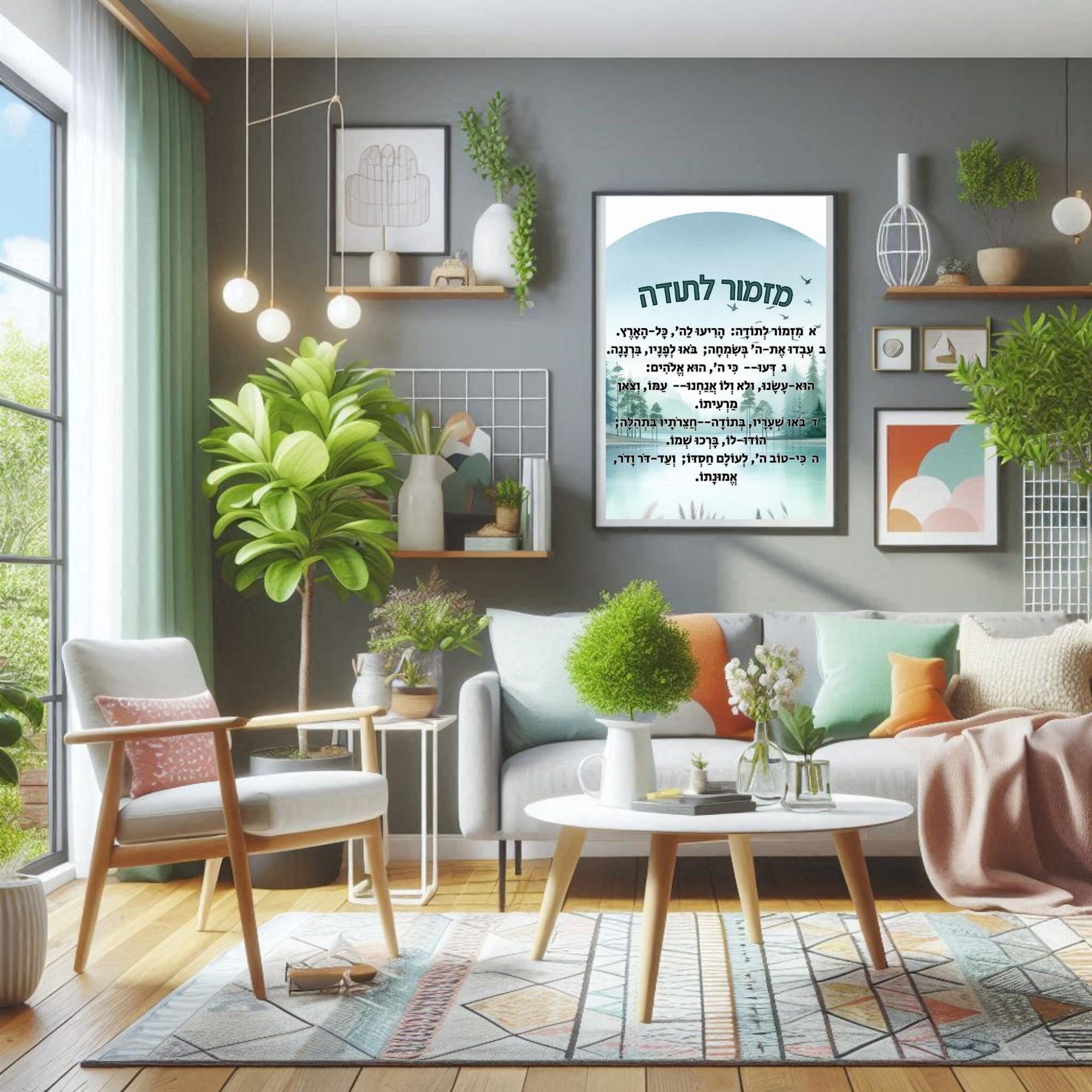 Hebrew Psalm 100, Tehilim, Psalms in Hebrew, Verse Wall Art Print ...