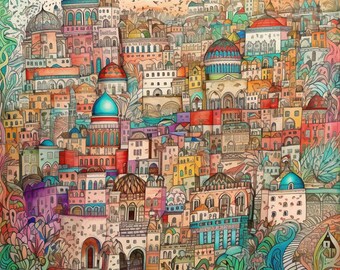 Jerusalem Neighborhoods Digital Download, Jewish Art, Judica Wall ...