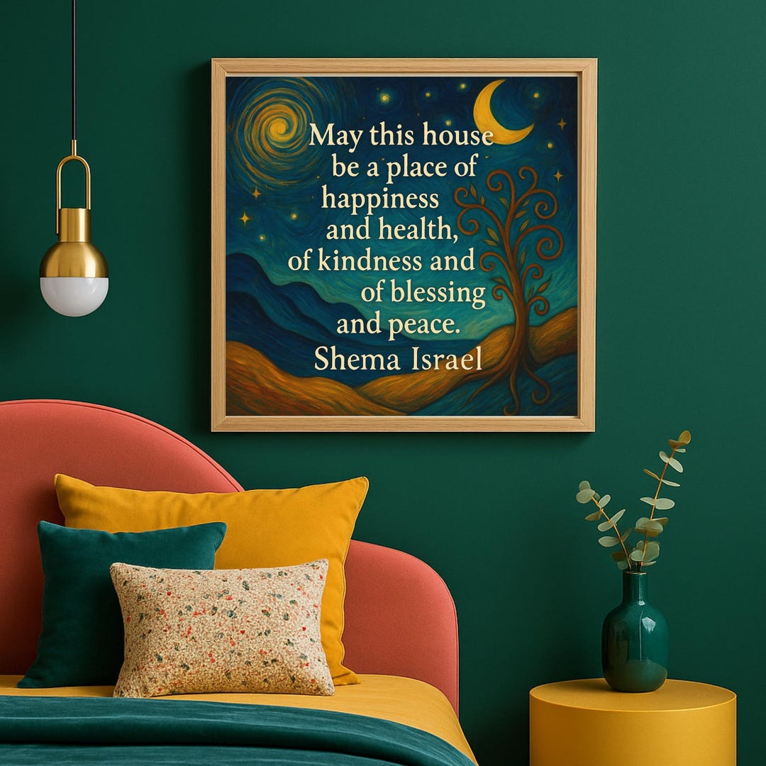 Shema Israel Blessing Art: Jewish Home Decor, Hebrew English Poster ...