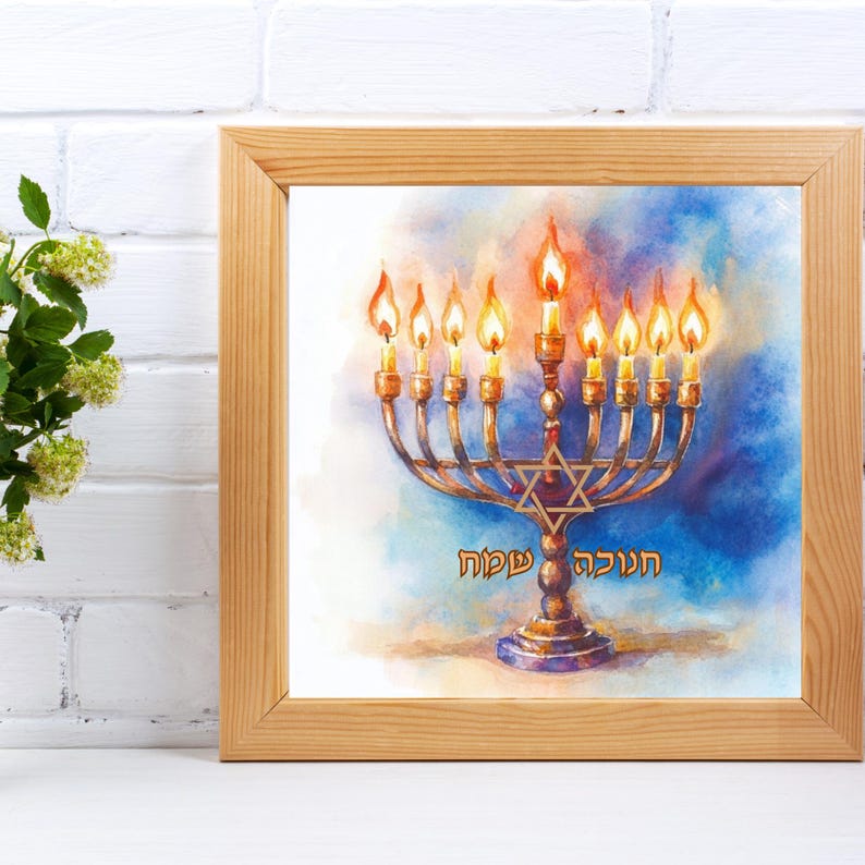 Happy Hanukkah Holiday Printable Wall Art Menorah Candles Classy Cute ...