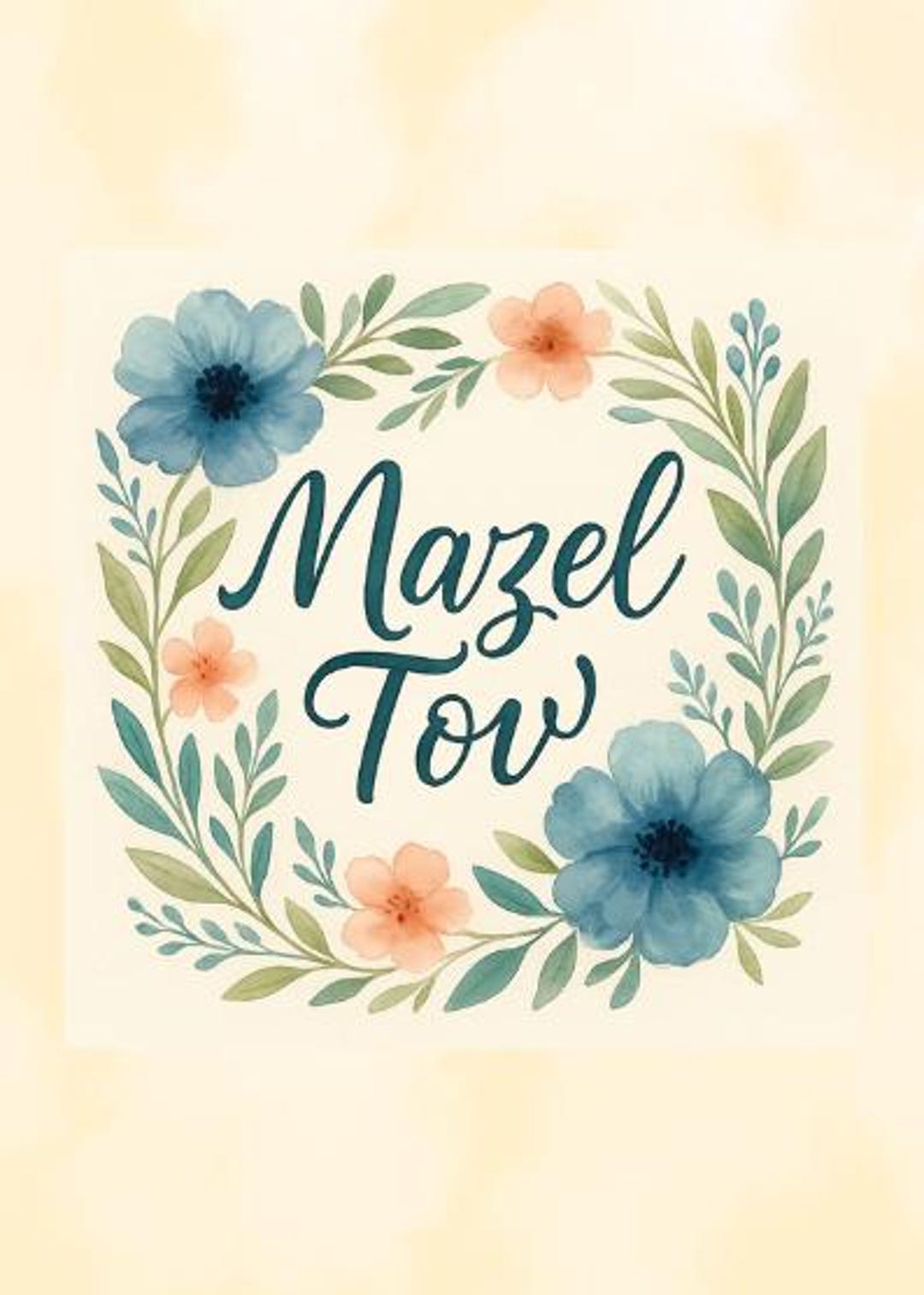 Floral Mazel Tov Card | Watercolor Jewish Blessing – Printable 5x7” PDF ...