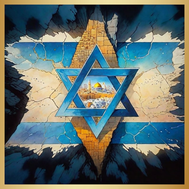 Star of David - Israel Flag Map - Jewish Wall Art (PDF) - Etsy