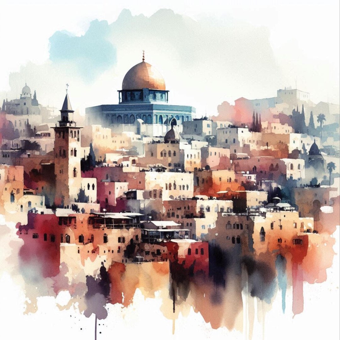 Jerusalem Wall Art, Old City Print, Watercolor Israel Poster,jewish ...
