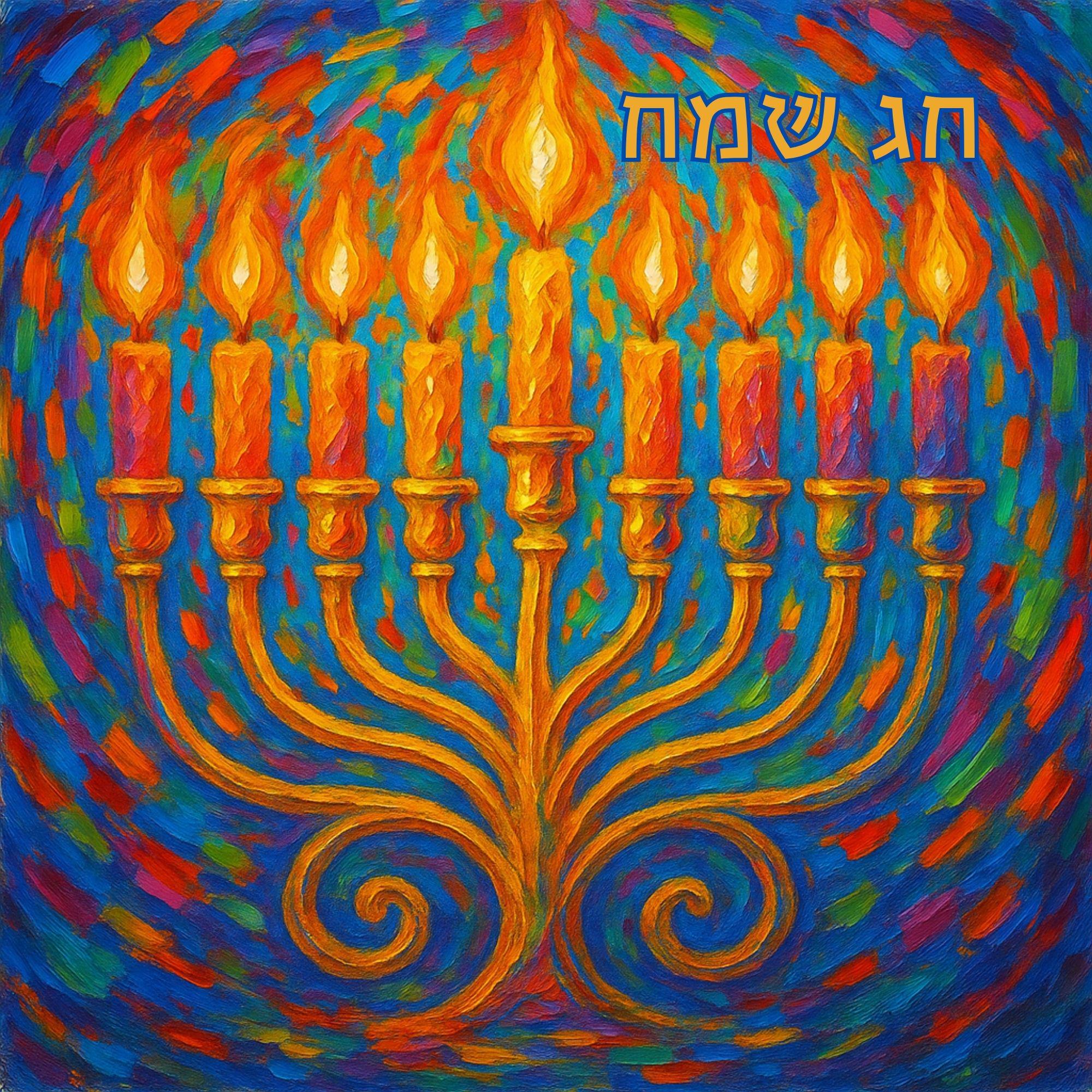 Modern Colorful Menorah Painting Hanukkah Wall Art Jewish Digital ...