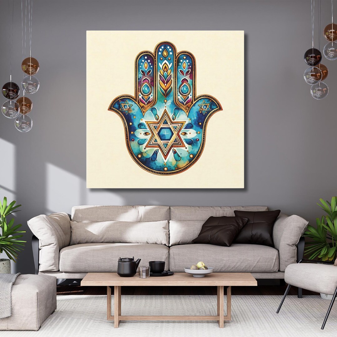 Jewish Hamsa Wall Art, Hamsa Hand With Star of David Art, Blue Hand of ...