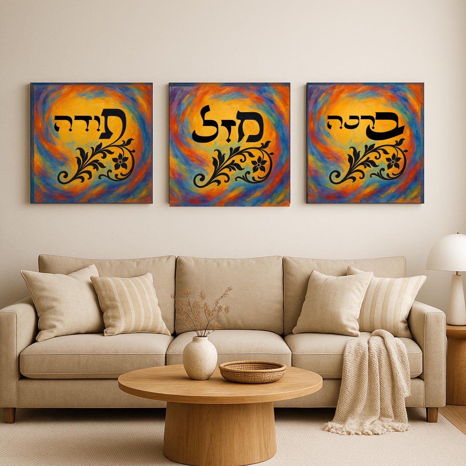 Hebrew Blessings Wall Art Set – Mazal, Bracha, Todah – Jewish Home ...
