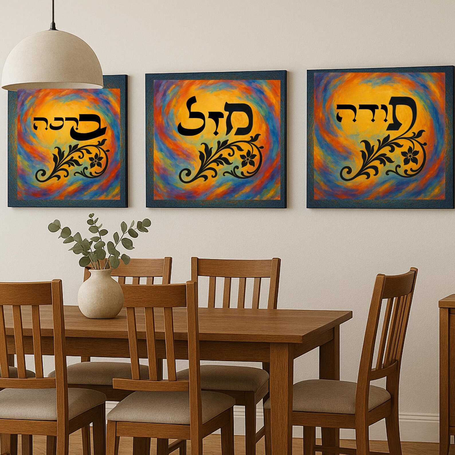 Hebrew Blessings Wall Art Set – Mazal, Bracha, Todah – Jewish Home ...