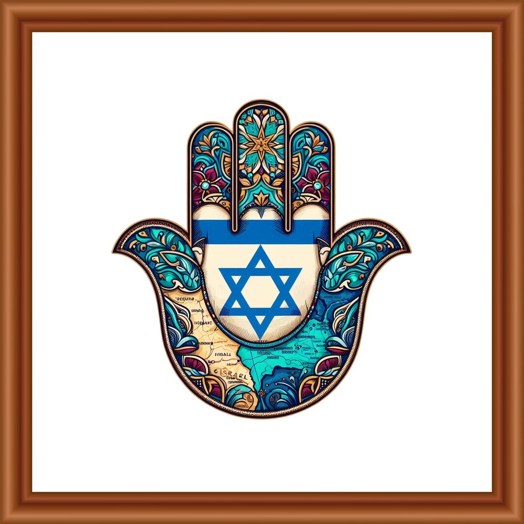 Hamsa Map of Israel Printable – PDF Jewish Wall Art With Star of David ...