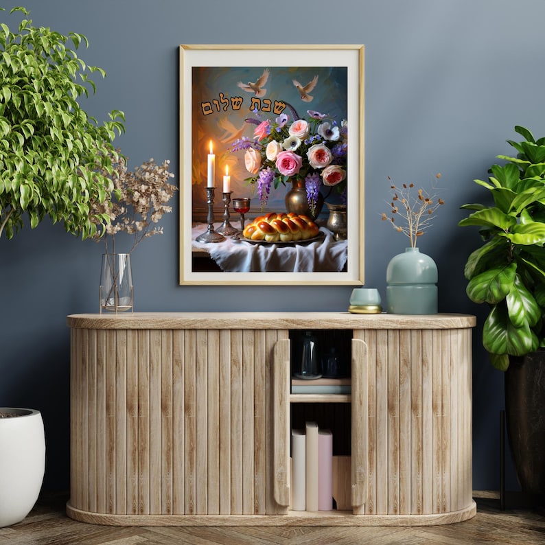 Shabbat Shalom Printable Art | Jewish Sabbath Candles & Challah ...